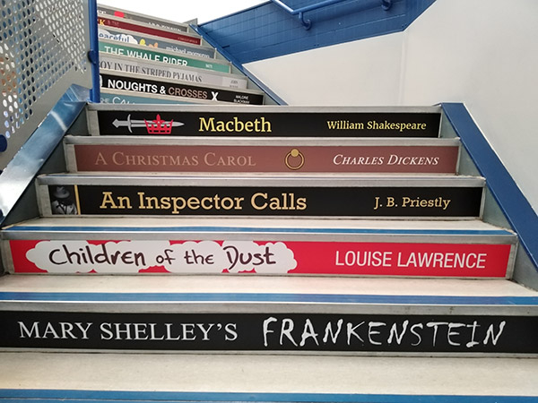 Book spine stair graphics for Schools - Blocks Design Services
