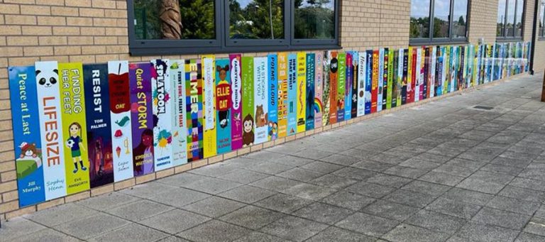 Book spine wall graphic signage for schools - Blocks Design Services