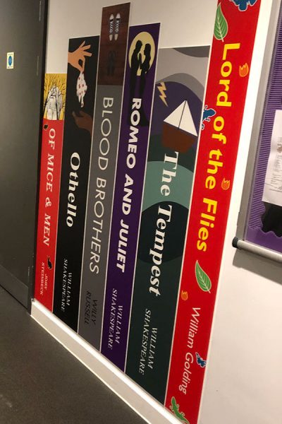 Book spine wall graphic signage for schools - Blocks Design Services