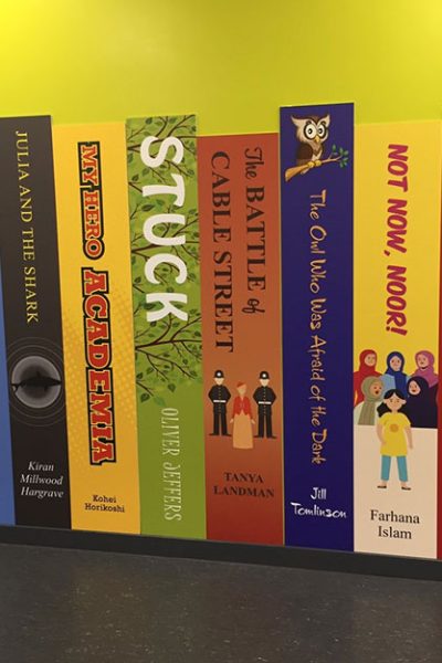 Book spine wall graphic signage for schools - Blocks Design Services