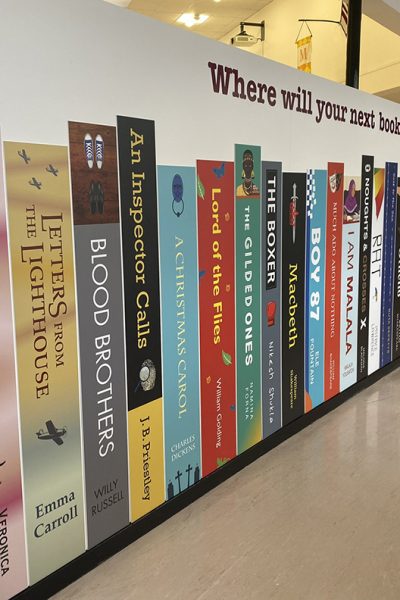 Book spine wall graphic signage for schools - Blocks Design Services